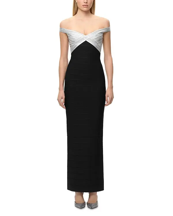 Herve Leger Metallic Bonnie Gown