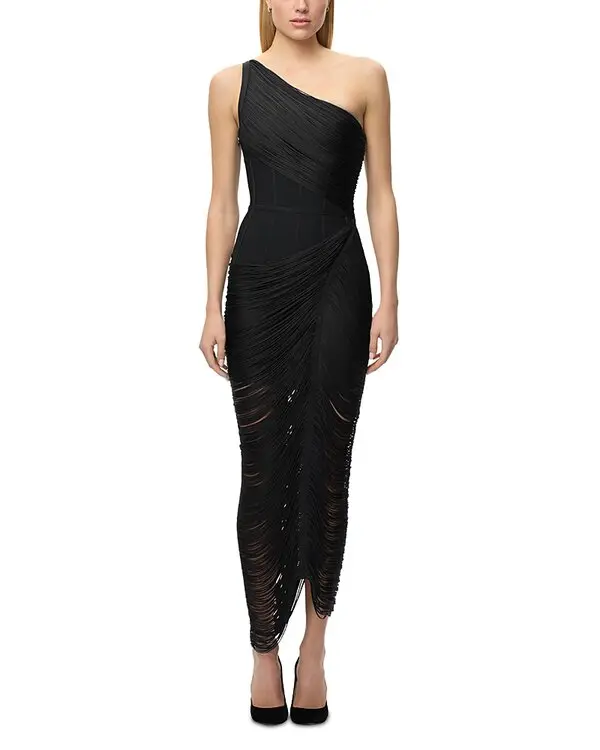 Herve Leger Tyra Gown With One-shoulder Design And Draped Skirt - Black