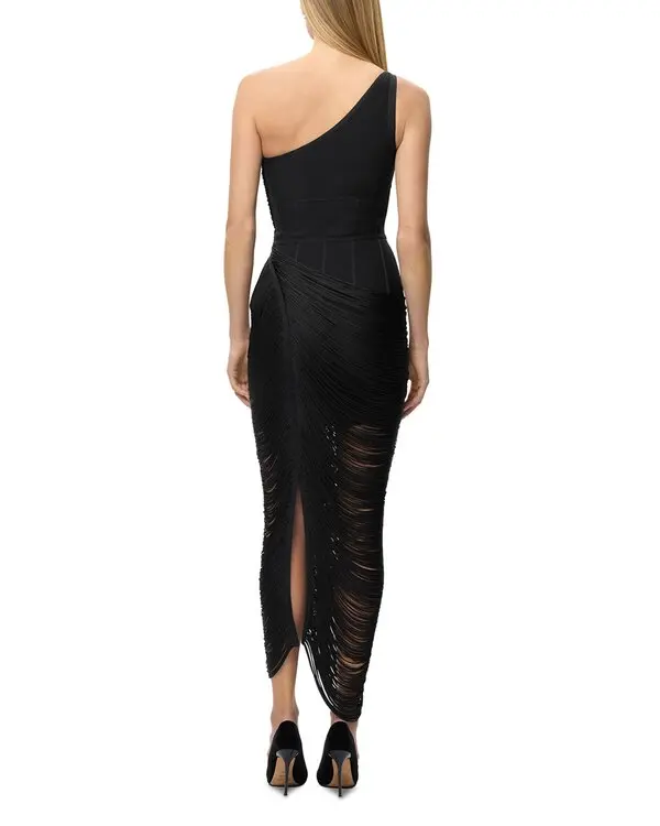 Herve Leger Tyra Gown With One-shoulder Design And Draped Skirt