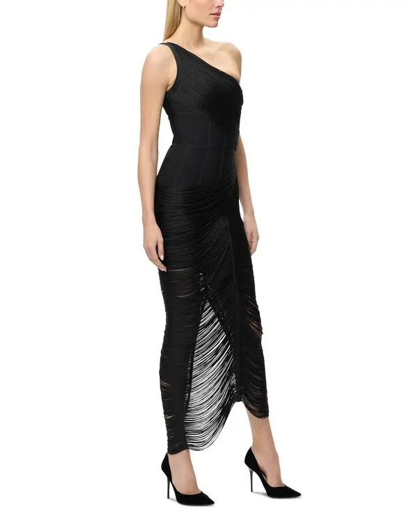 Herve Leger Tyra Gown With One-shoulder Design And Draped Skirt