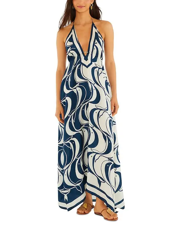 Farm Rio Fish Detail Halter Maxi Dress Swim Cover-up - Peixe Copa