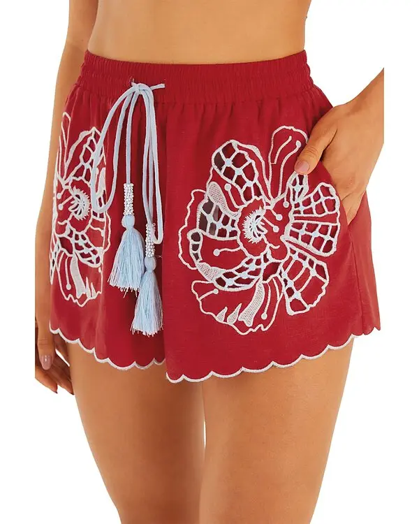 Farm Rio Embroidered Shorts Swim Cover-up - Poppy Flow