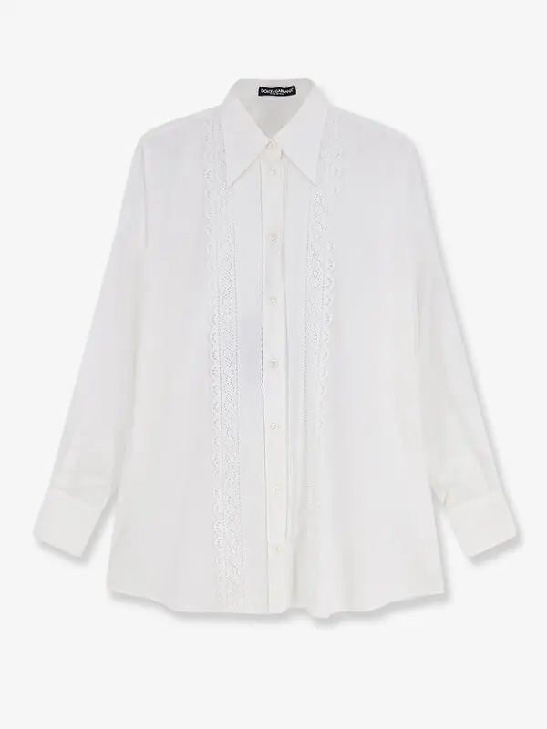 Dolce & Gabbana Oversize Cotton Shirt With Lace Trim