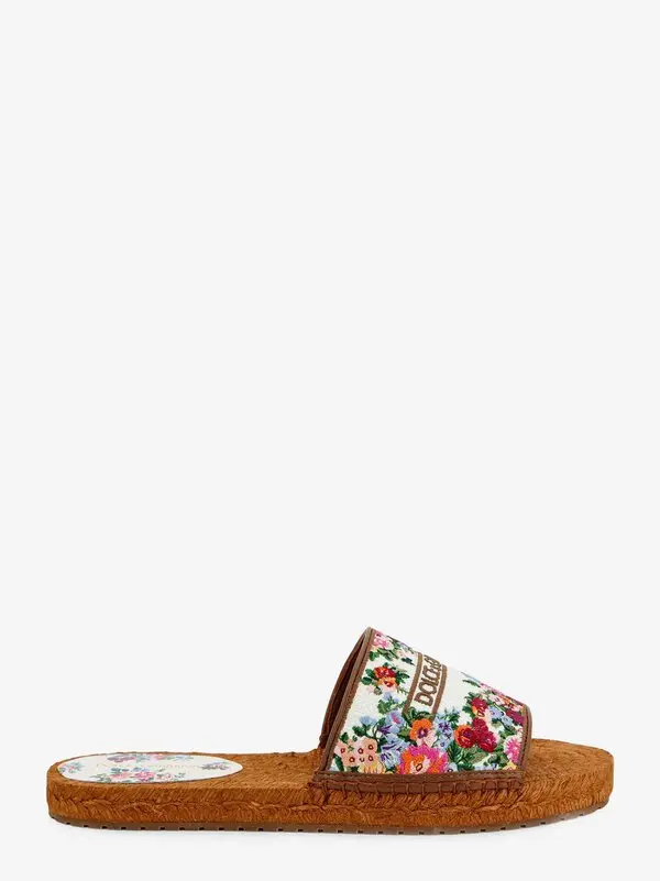 Dolce & Gabbana Embroidered Logo Canvas Espadrille Slides - Multicolor