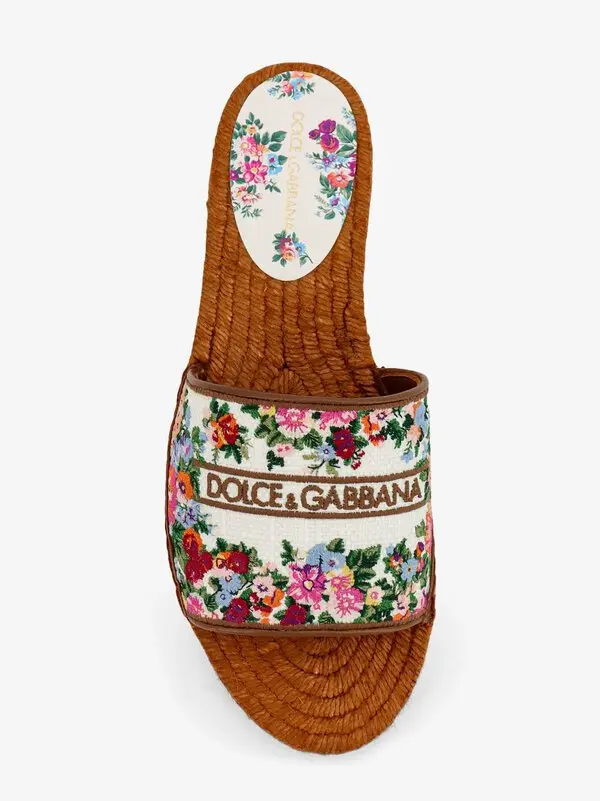 Dolce & Gabbana Embroidered Logo Canvas Espadrille Slides - Multicolor