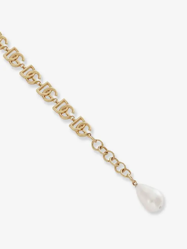Dolce & Gabbana Brass Logo Bracelet With Pearl Charm