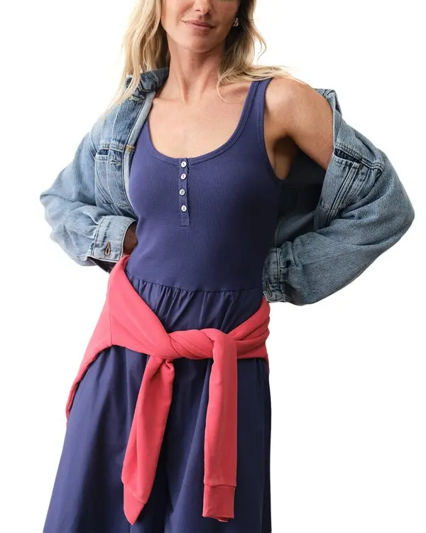 Marine Layer Ribbed Split Neck Maxi Dress