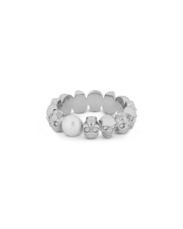 Alexander McQueen Skull And Pearl Ring - Dark Grey