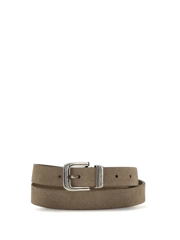 Brunello Cucinelli Suede Belt With Vintage-effect Buckle - Cream