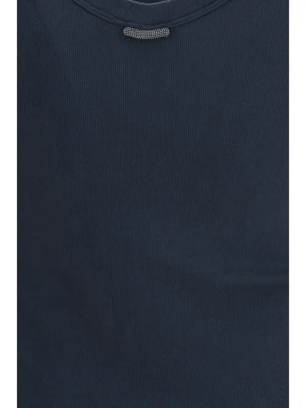 Brunello Cucinelli Ribbed Cotton Tank Top With Monili Detail - Blue