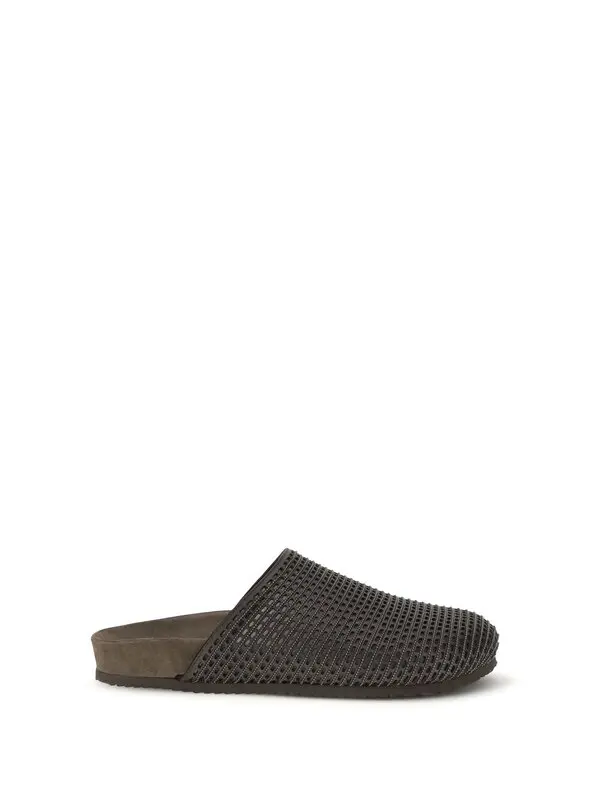 Brunello Cucinelli Leather Slides With Mesh Detail