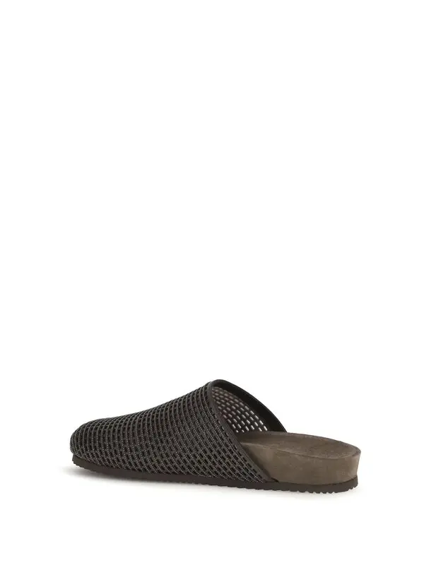 Brunello Cucinelli Leather Slides With Mesh Detail