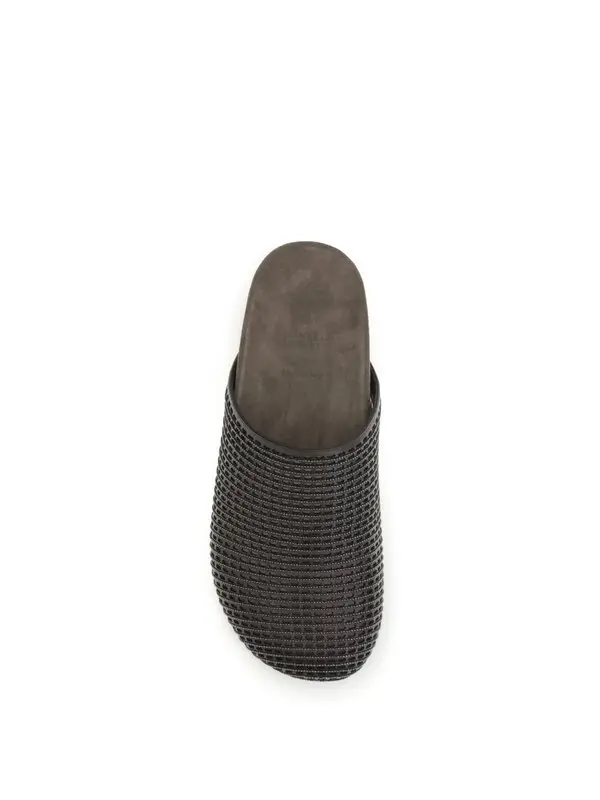 Brunello Cucinelli Leather Slides With Mesh Detail