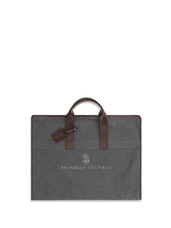 Brunello Cucinelli Garment Bag In Techno Fabric And Leather - Gray