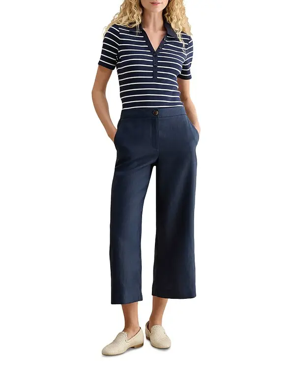 HOBBS LONDON Lillie Cropped Linen Trousers - Navy