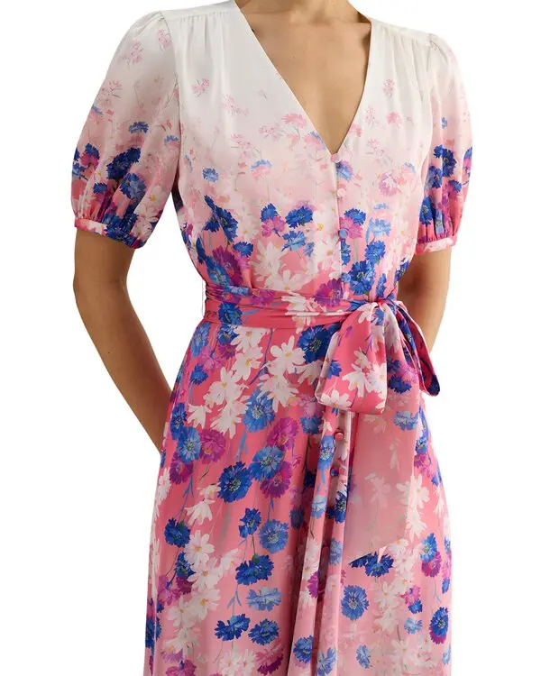HOBBS LONDON Charlesworth Floral Tie Waist Midi Dress