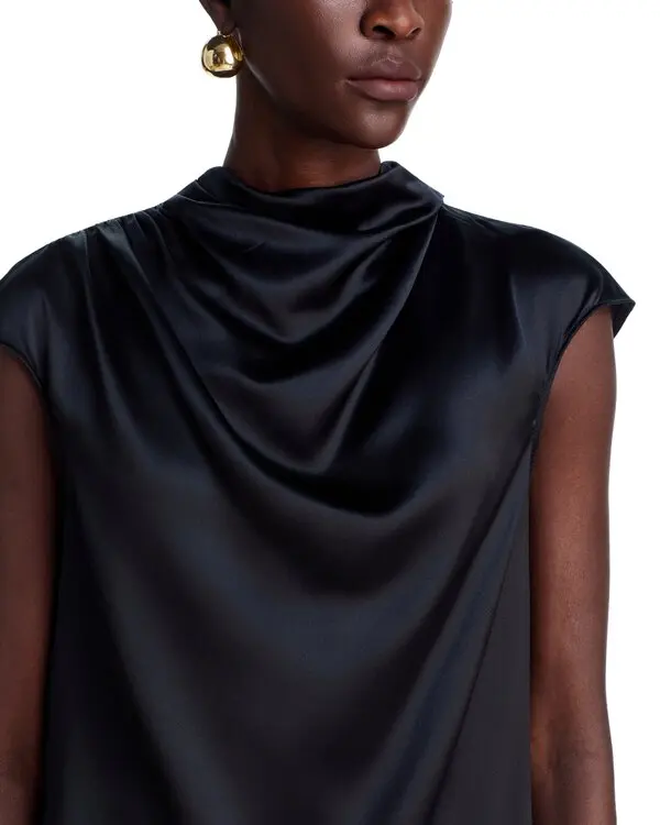 ARGENT Ruched Silk Blouse - Black