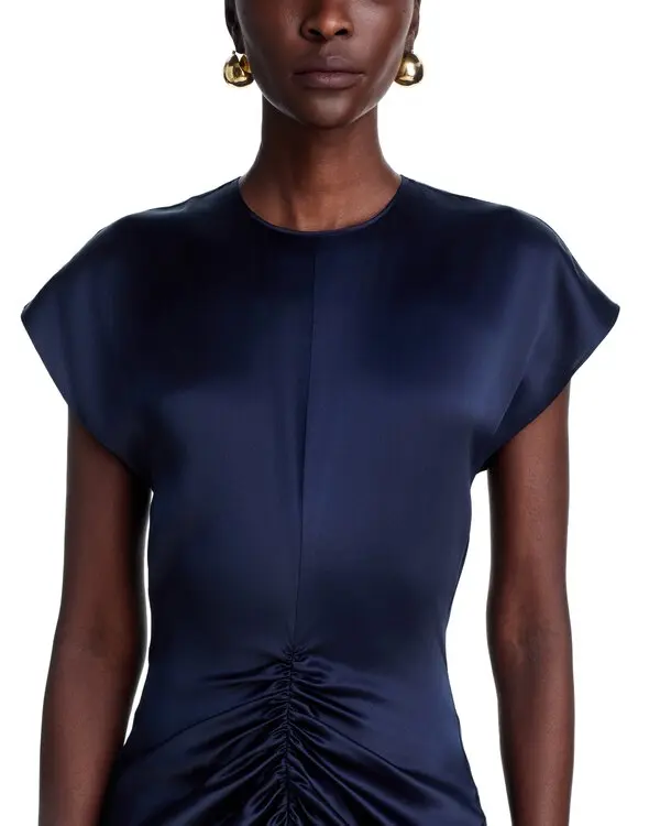 ARGENT Shirred Silk Midi Dress