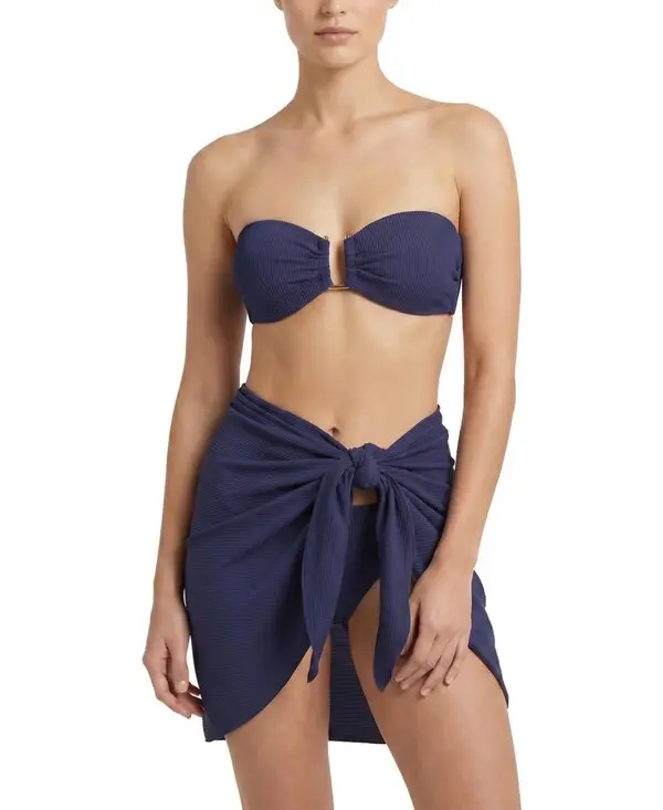 CHANGE OF SCENERY Layla U-bar Trim Textured Low-rise Hipster Bikini Bottom - Navy Texture