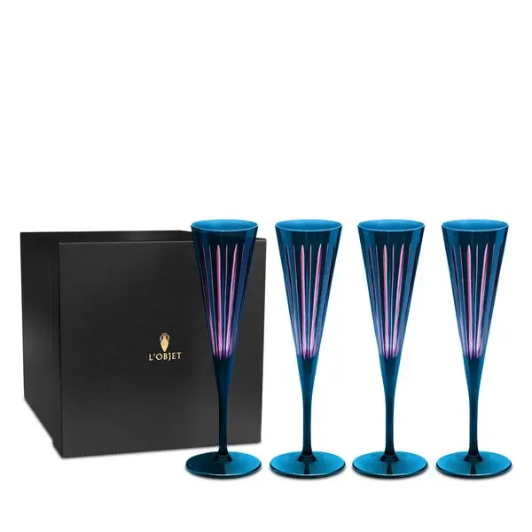 L'Objet Prism Champagne Flutes Set Of 4 - Blue