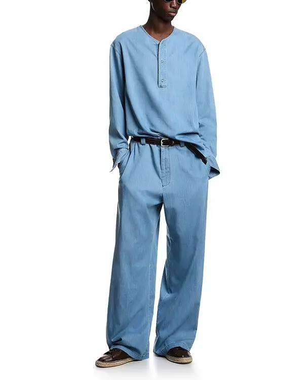 Emporio Armani Icon Cotton Chambray Wide-leg Trousers - Light Blue Denim