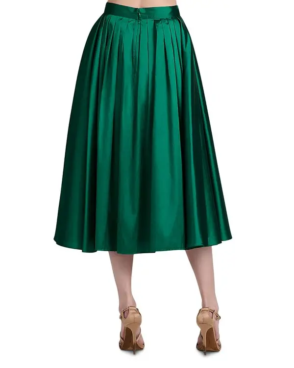 EMILY SHALANT Tea Length Pleated Taffeta Skirt - Emerald