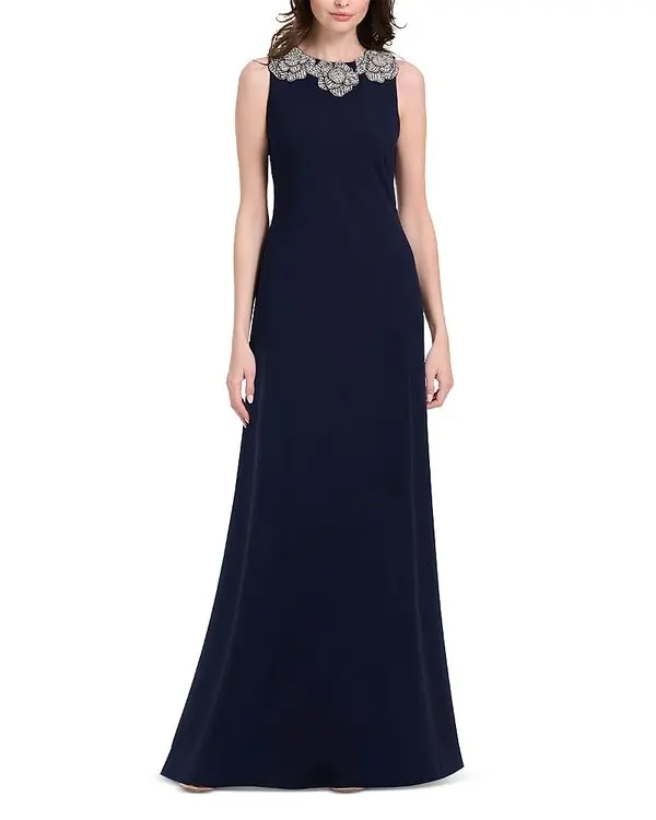 EMILY SHALANT Embellished Floral Neck Gown