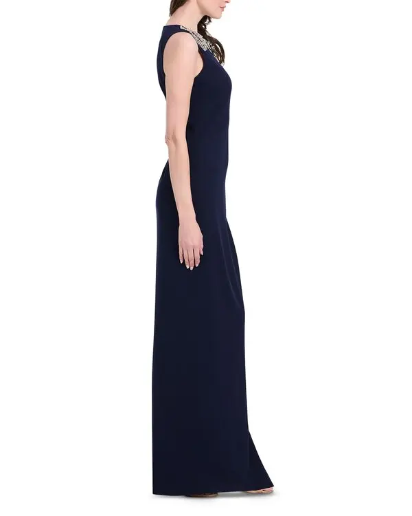 EMILY SHALANT Embellished Floral Neck Gown