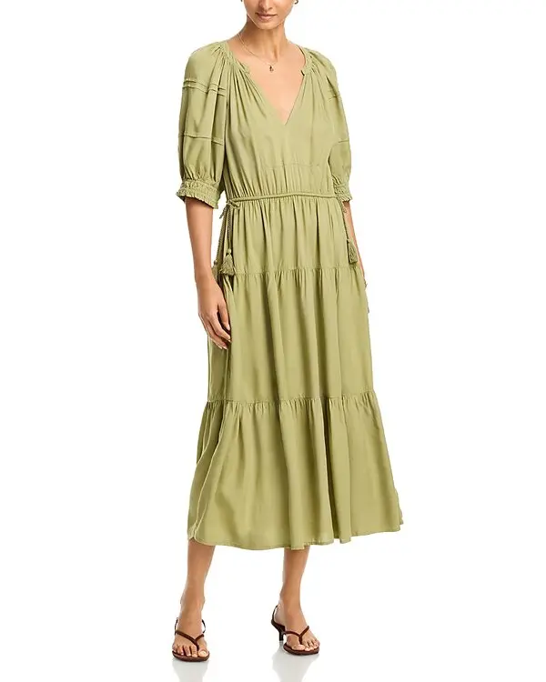 AREA STARS Side Tie Tiered Midi Dress