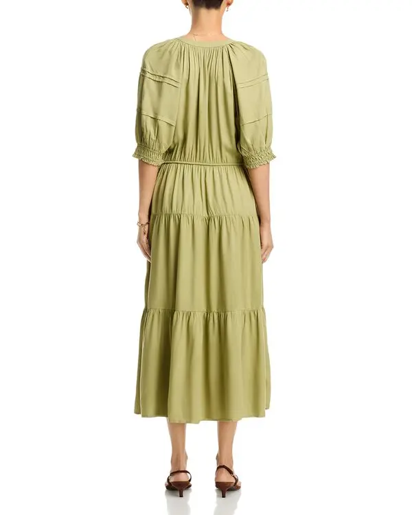 AREA STARS Side Tie Tiered Midi Dress