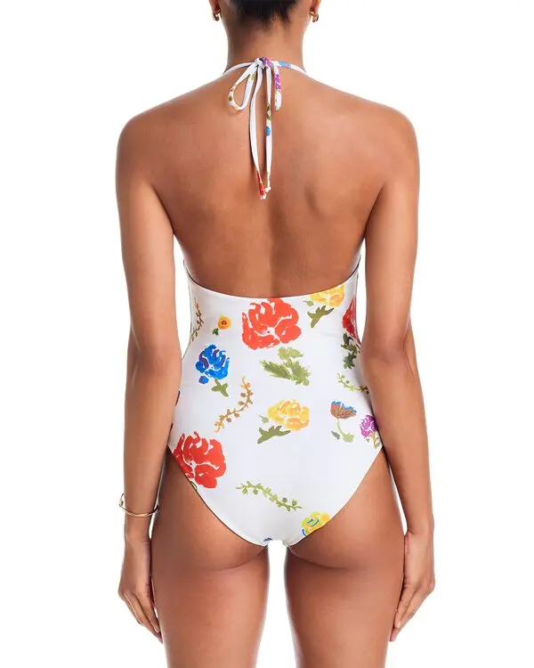 Caroline Constas Vivi Halter One Piece Swimsuit - White Multi