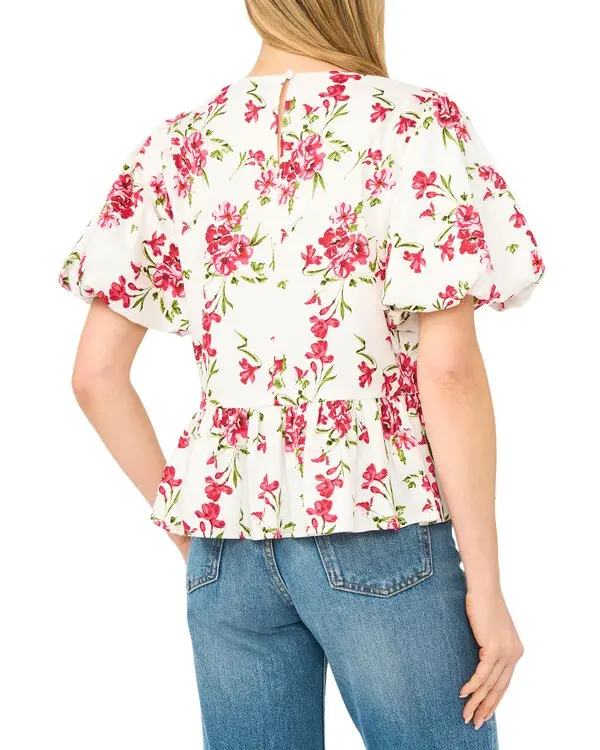 CECE DUPRAZ Floral Shirred Crewneck Top