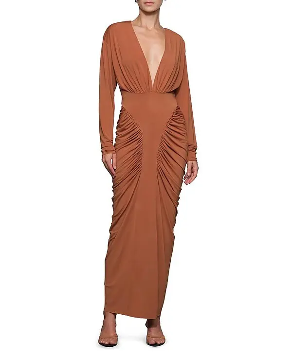 ET OCHS Draped Ruched Midi Dress - Rust/copper