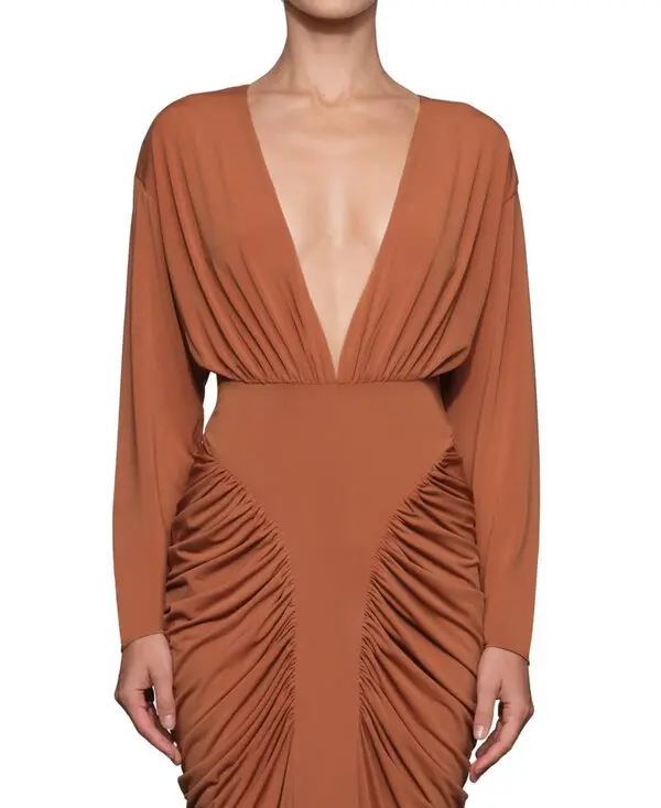 ET OCHS Draped Ruched Midi Dress - Rust/copper