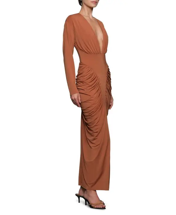 ET OCHS Draped Ruched Midi Dress - Rust/copper