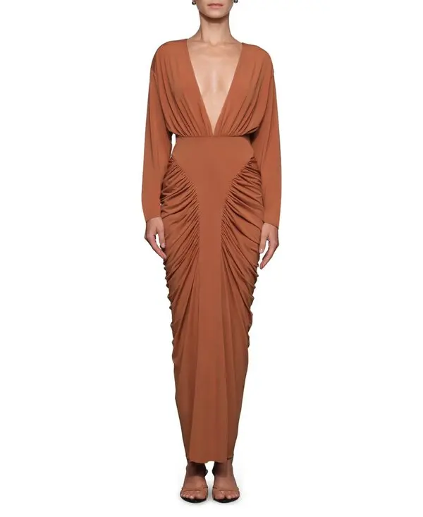 ET OCHS Draped Ruched Midi Dress - Rust/copper