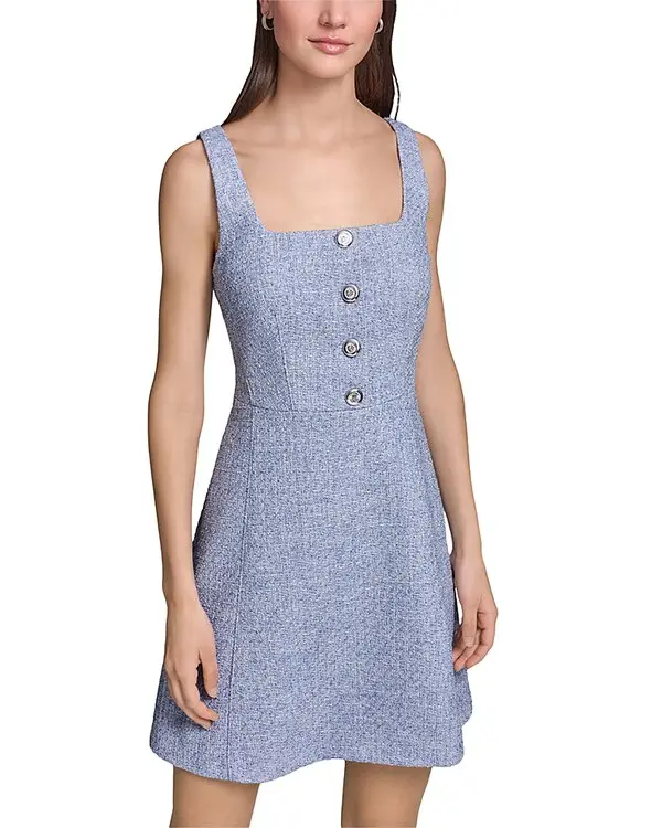 Karl Lagerfeld Paris Tweed A-line Dress - Blue Multi