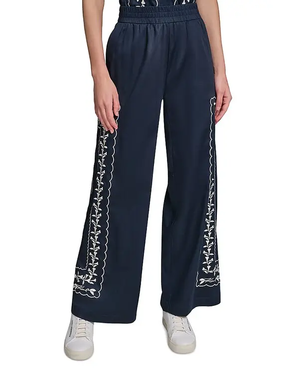 Karl Lagerfeld Embroidered Floral Wide-leg Pants