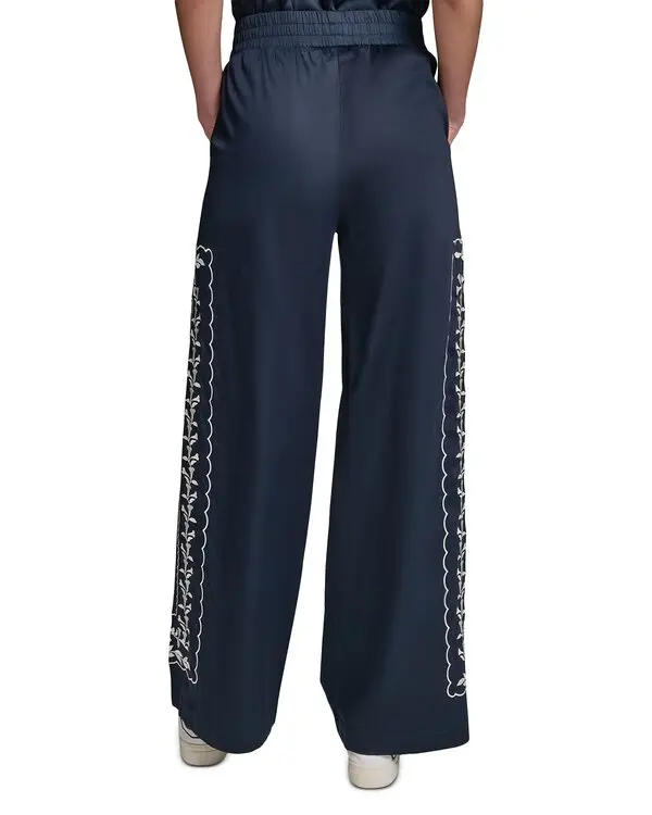 Karl Lagerfeld Embroidered Floral Wide-leg Pants