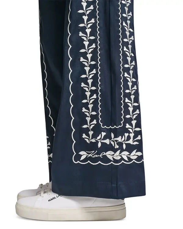 Karl Lagerfeld Embroidered Floral Wide-leg Pants