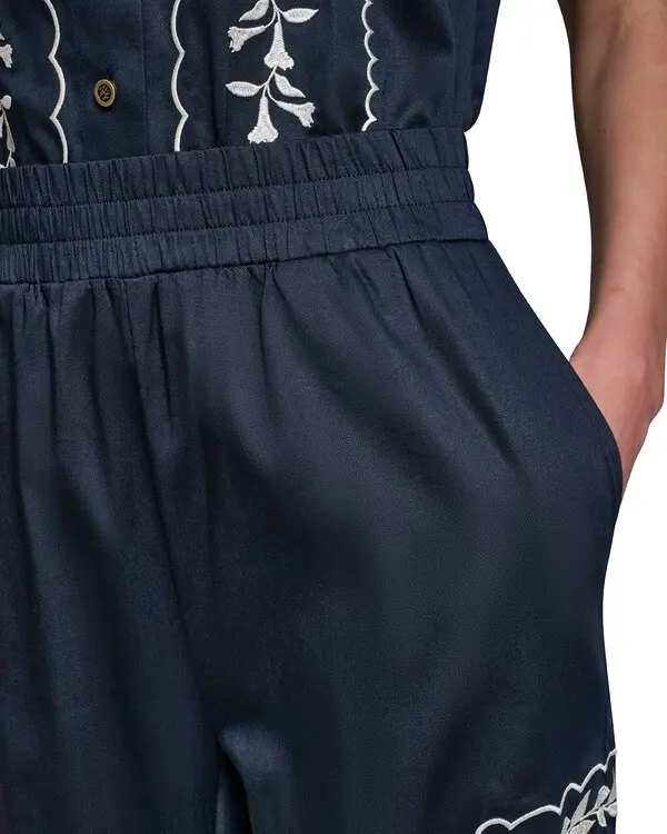 Karl Lagerfeld Embroidered Floral Wide-leg Pants