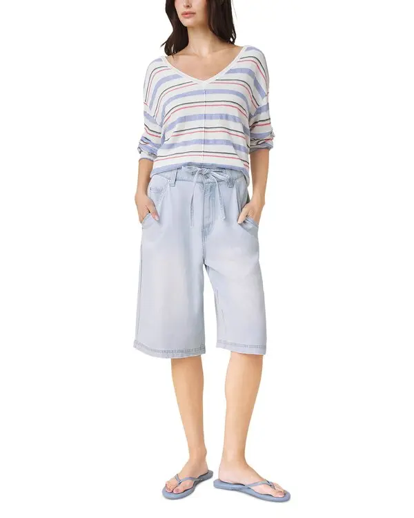 Splendid Erica Striped V-neck Sweater - White/azure/firework