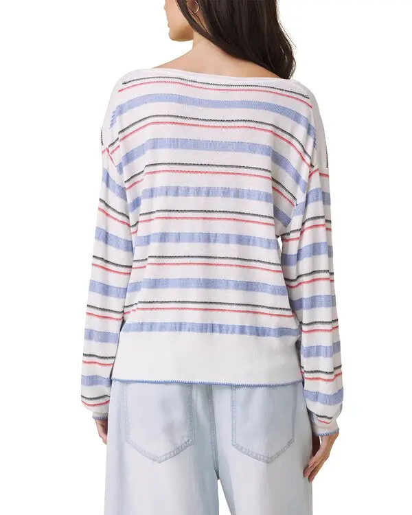 Splendid Erica Striped V-neck Sweater - White/azure/firework