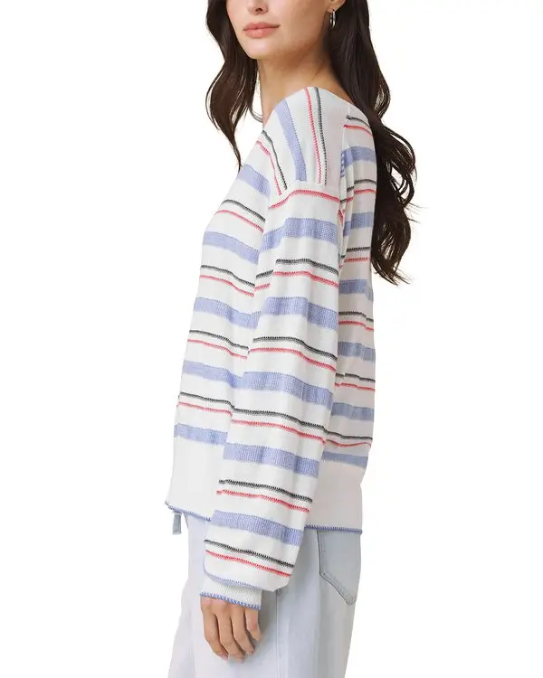 Splendid Erica Striped V-neck Sweater - White/azure/firework