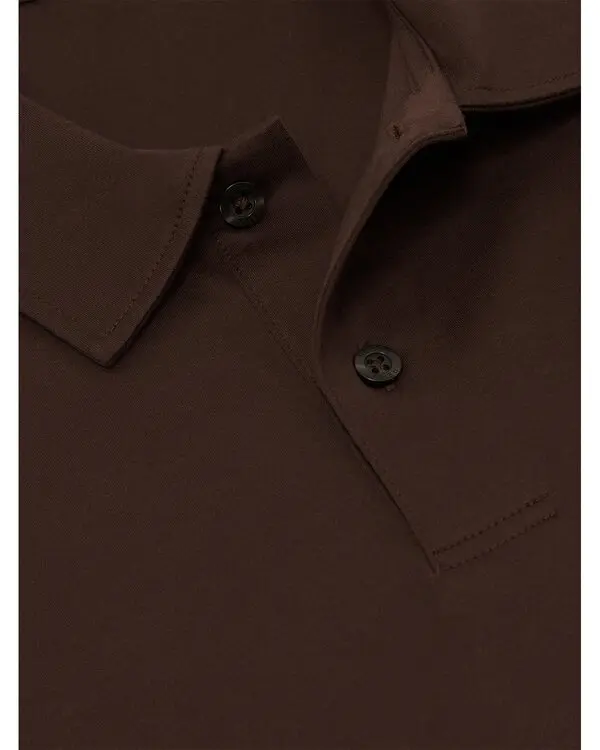 REISS Earl Slim Fit Airwater Cotton Polo Shirt - Brown