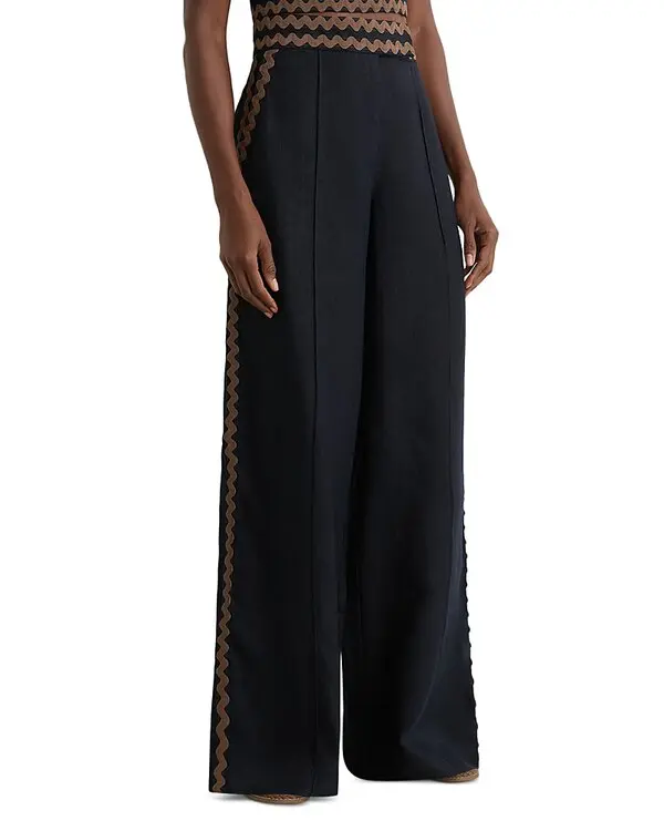 REISS Mila Linen Wave Trim Wide Leg Pants