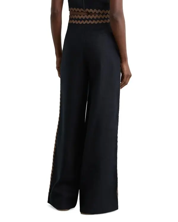 REISS Mila Linen Wave Trim Wide Leg Pants
