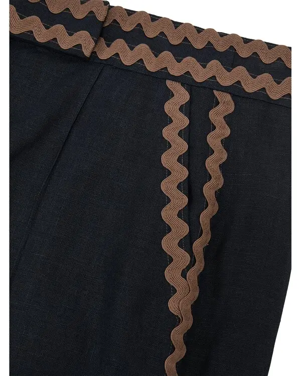 REISS Mila Linen Wave Trim Wide Leg Pants