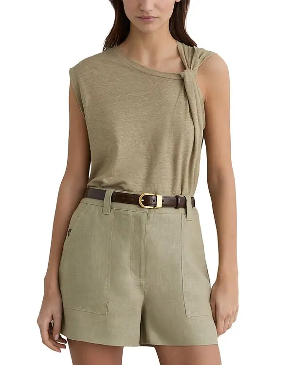 REISS Taylor Linen Tee With Knot Detail
