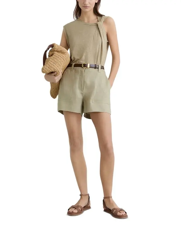 REISS Taylor Linen Tee With Knot Detail